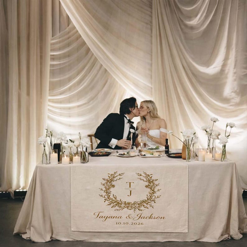 Personalized Wedding Table Runner, Custom Monogram Sweetheart Table ...