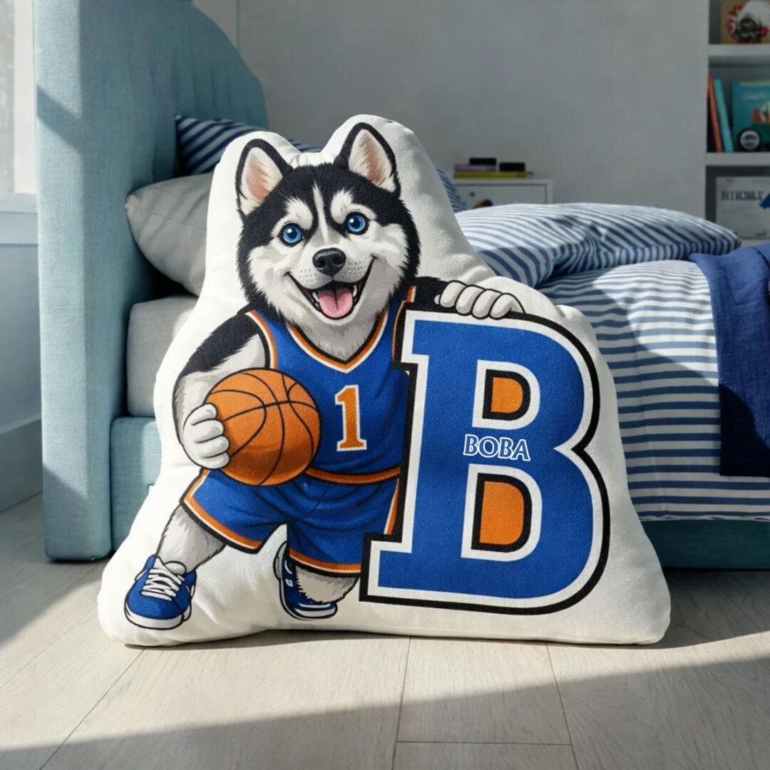 Custom Husky Basketball Pillow With Name and Initial, Personalized Kids ...