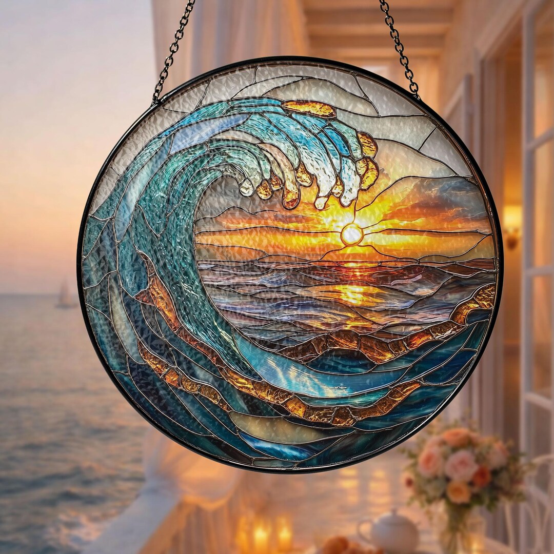 Ocean Wave Stained Glass Suncatcher: Coastal Window Art - Etsy