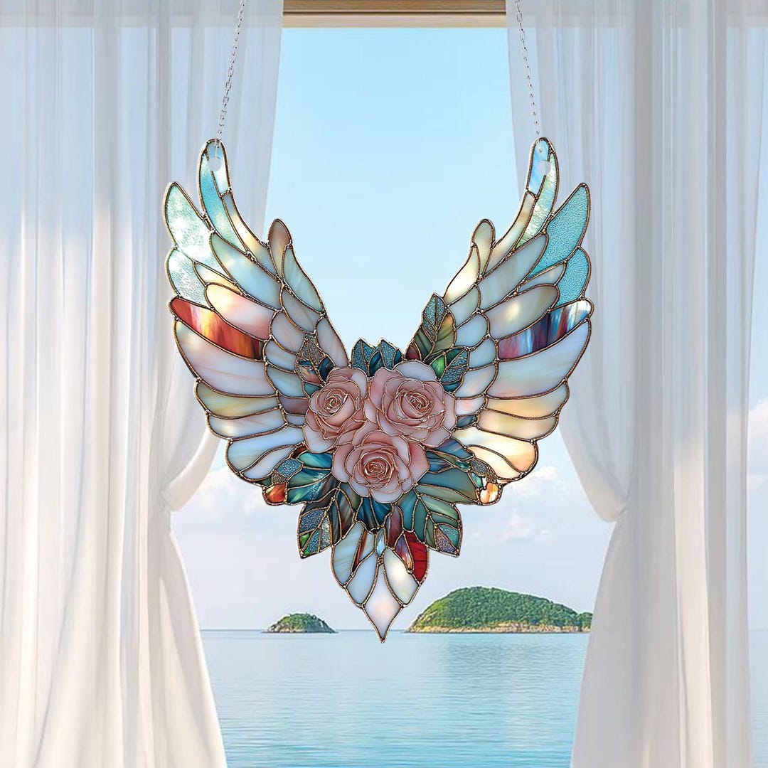Angel Wings & Roses Acrylic Window Hanging – Memorial Gift - Etsy