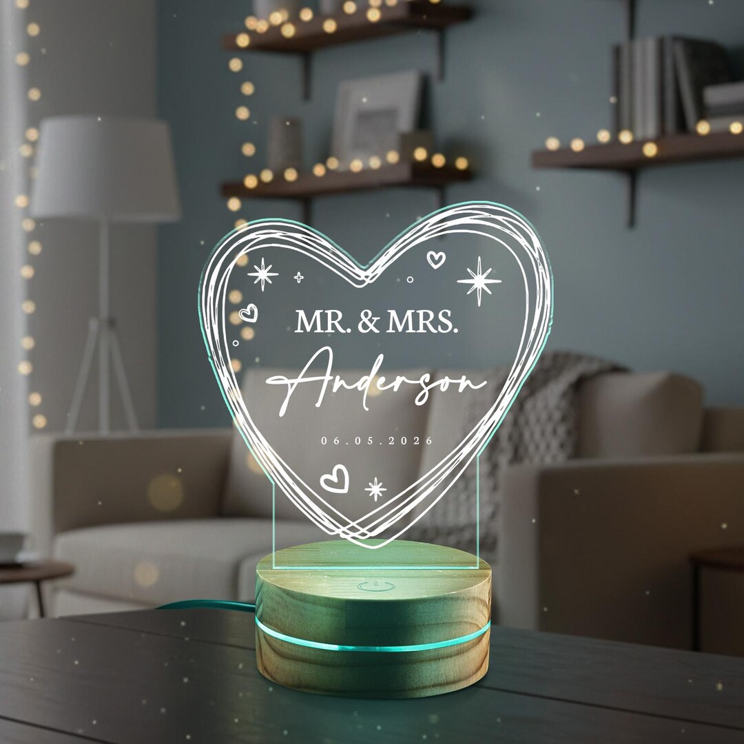 Personalized Mr & Mrs LED Night Light, Custom Name Wedding Acrylic Lamp ...