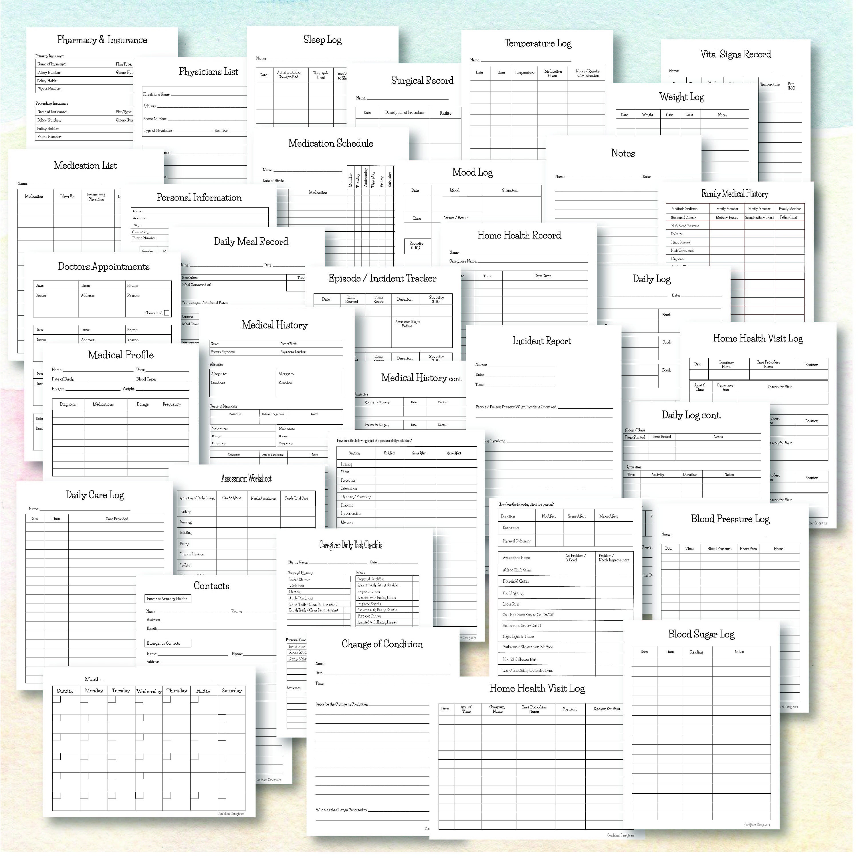 Caregiving / Home Health Record Keeping Forms - Etsy