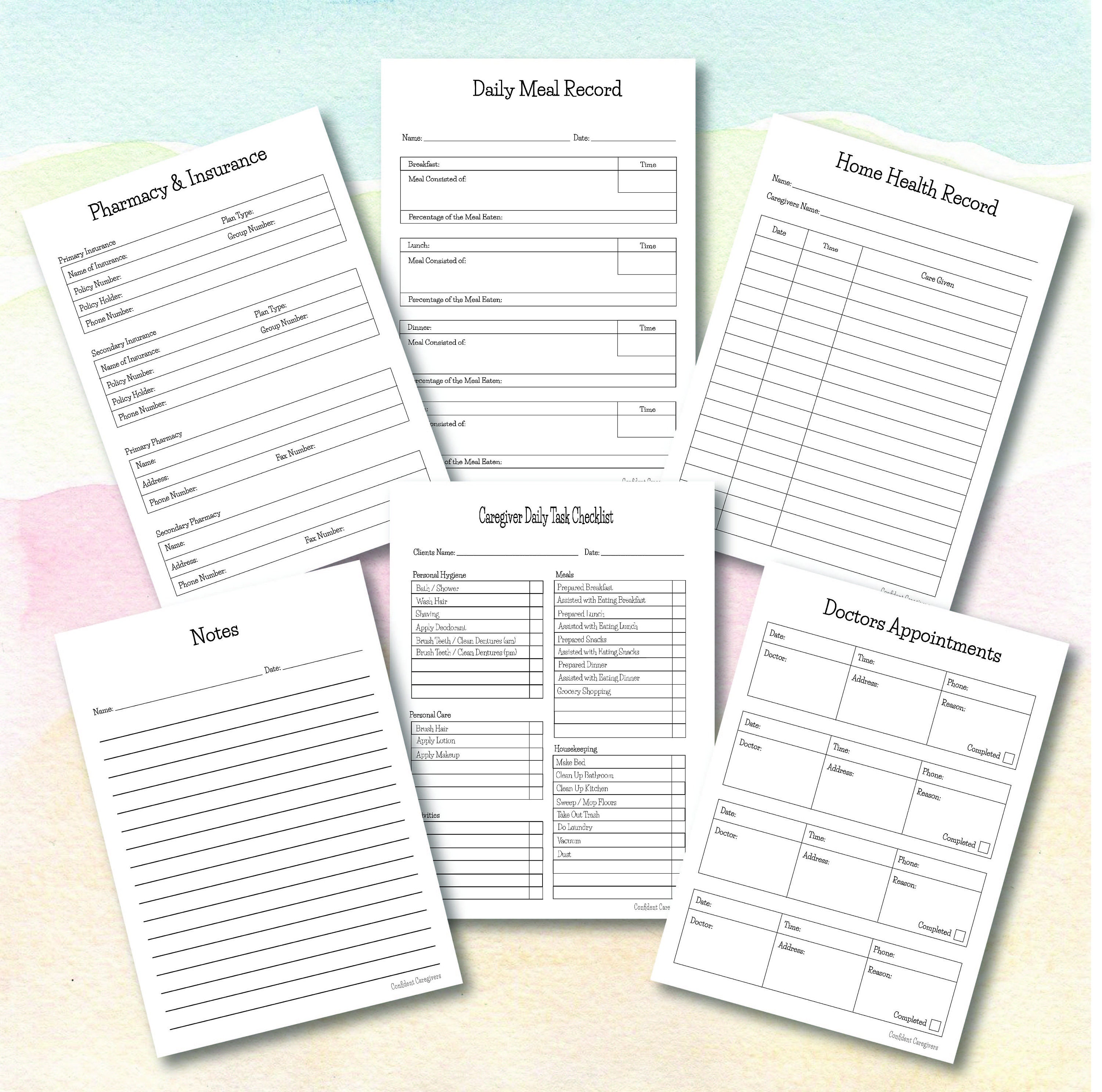 Caregiving / Home Health Record Keeping Forms - Etsy