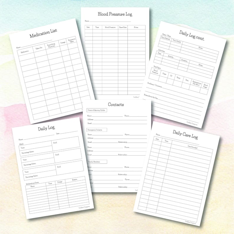 Caregiving / Home Health Record Keeping Forms - Etsy