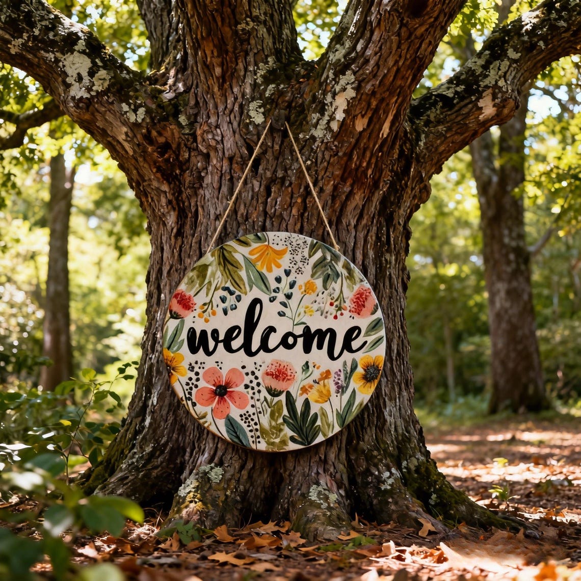 Wildflower Welcome Door Hanger - Spring Front Porch Decor, Floral Door ...