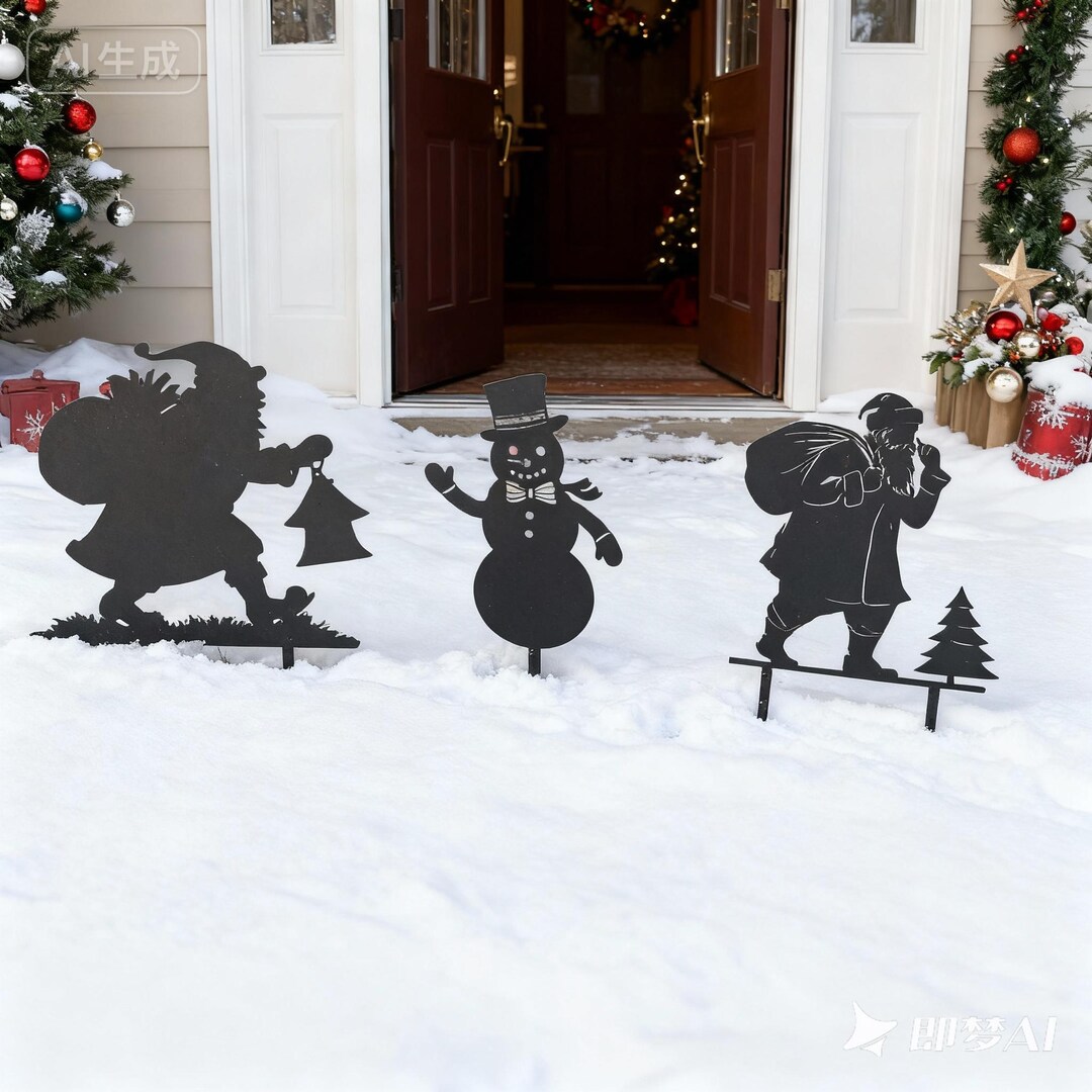 Snowman and Sneaking Santa Metal Yard Stake, Christmas Lawn Decor ...