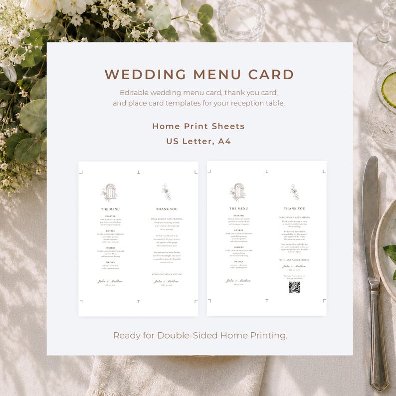 Wedding Menu, Place Card, Thank You Card Template Bundle Editable Canva ...