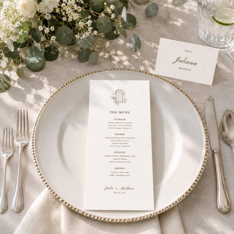Wedding Menu, Place Card, Thank You Card Template Bundle Editable Canva ...