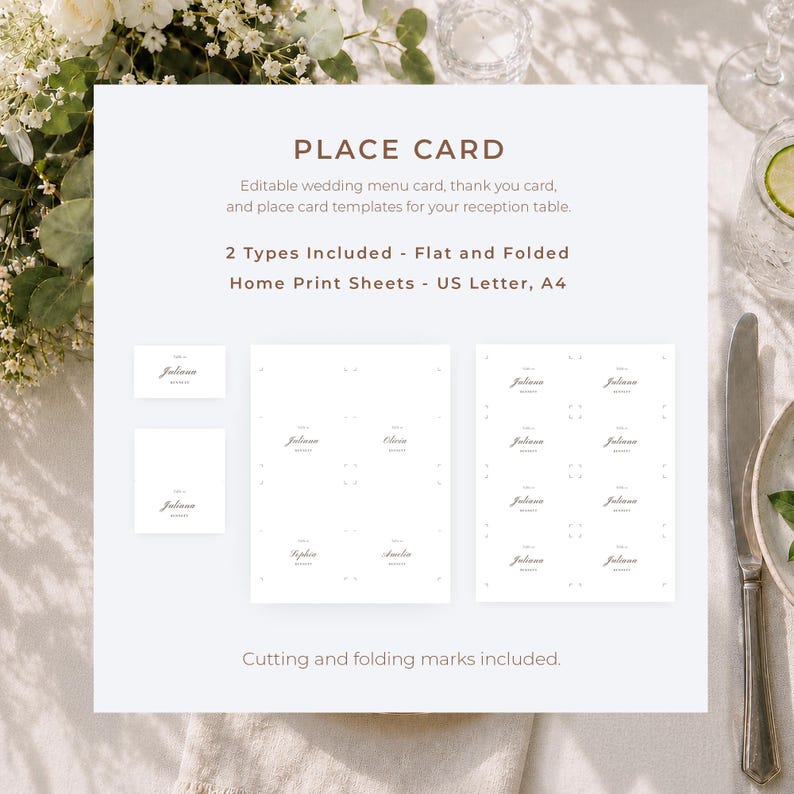 Wedding Menu, Place Card, Thank You Card Template Bundle Editable Canva ...