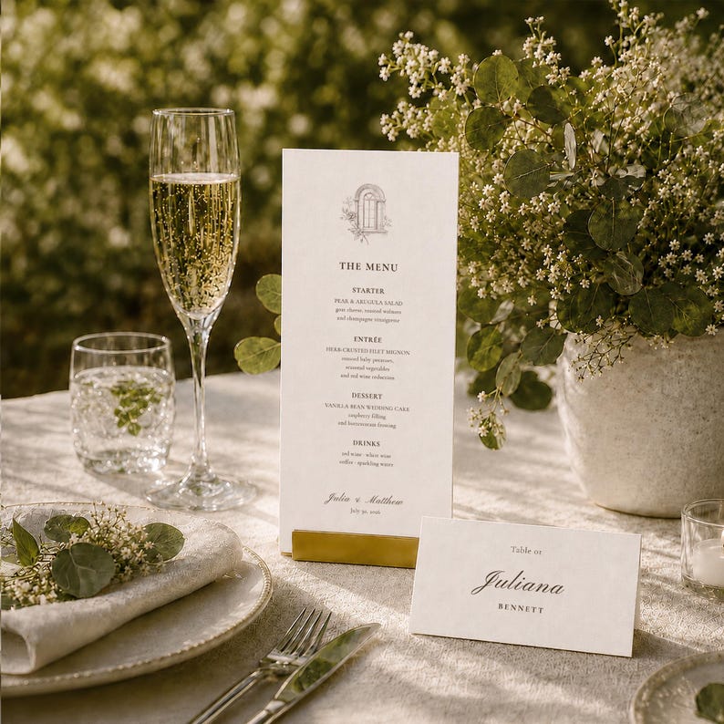 Wedding Menu, Place Card, Thank You Card Template Bundle Editable Canva ...
