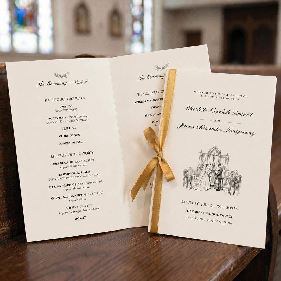 Catholic Wedding Mass Program Template, Elegant Ceremony Booklet ...
