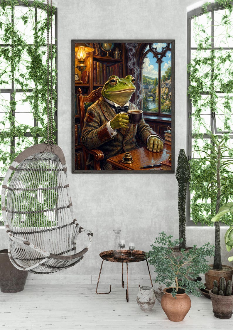 Frog Gentleman Coffee Wall Art | Dark Academia Anthropomorphic Animal ...