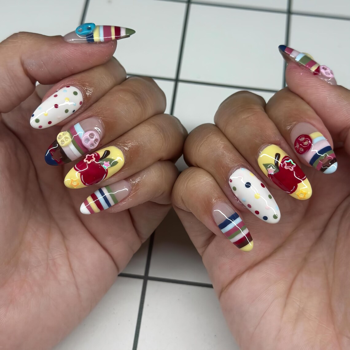 Colorful Candy Press on Nails, Kawaii Gummy Bear Nails, Cute Rainbow ...