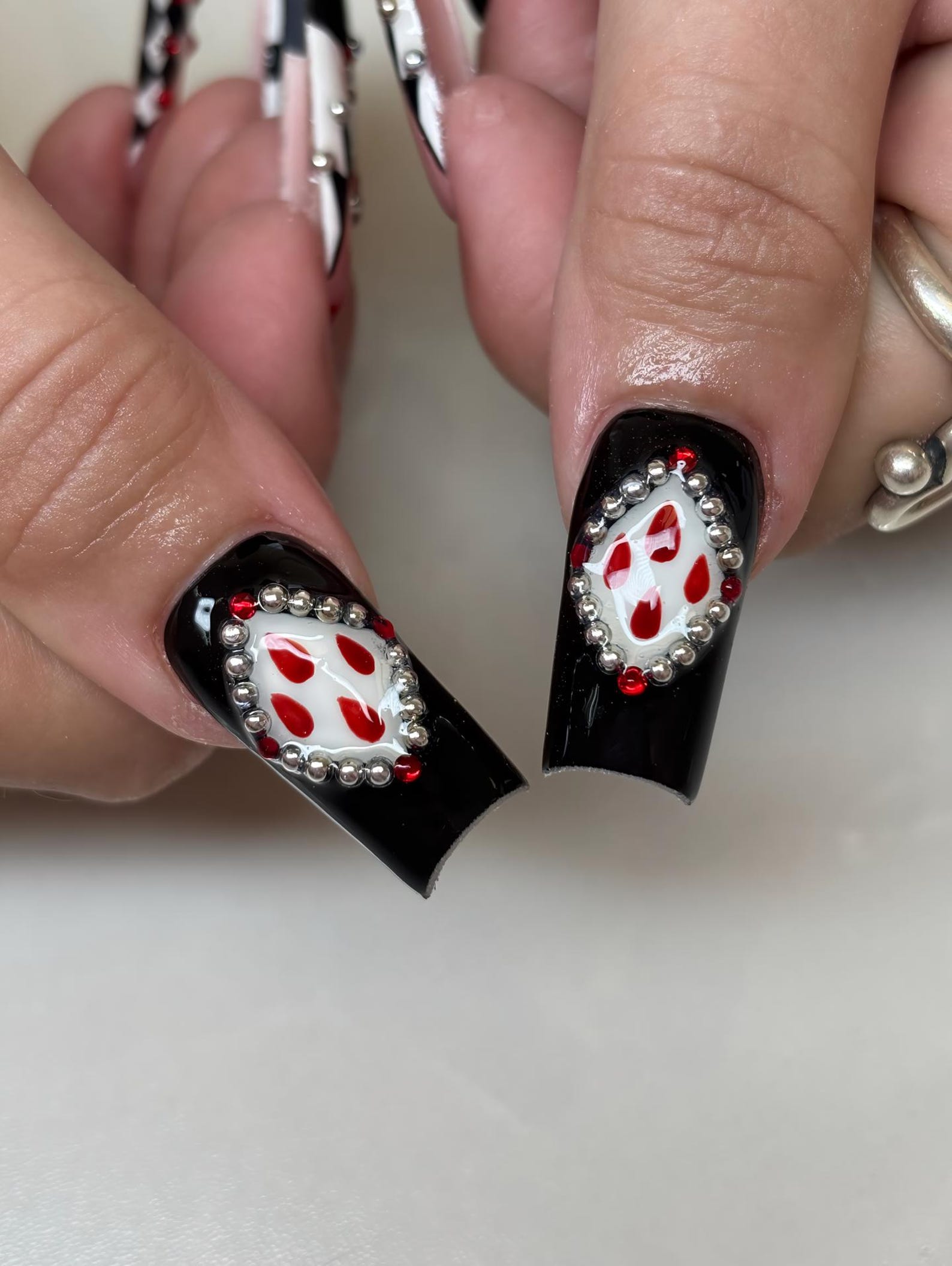 Gothic Clown Press on Nails, 3D Harlequin Nail Art With Red Gems ...