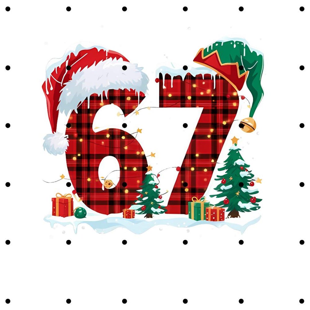 Funny 67 Christmas PNG, Six Seven Meme Plaid Design, Red Tartan Xmas ...