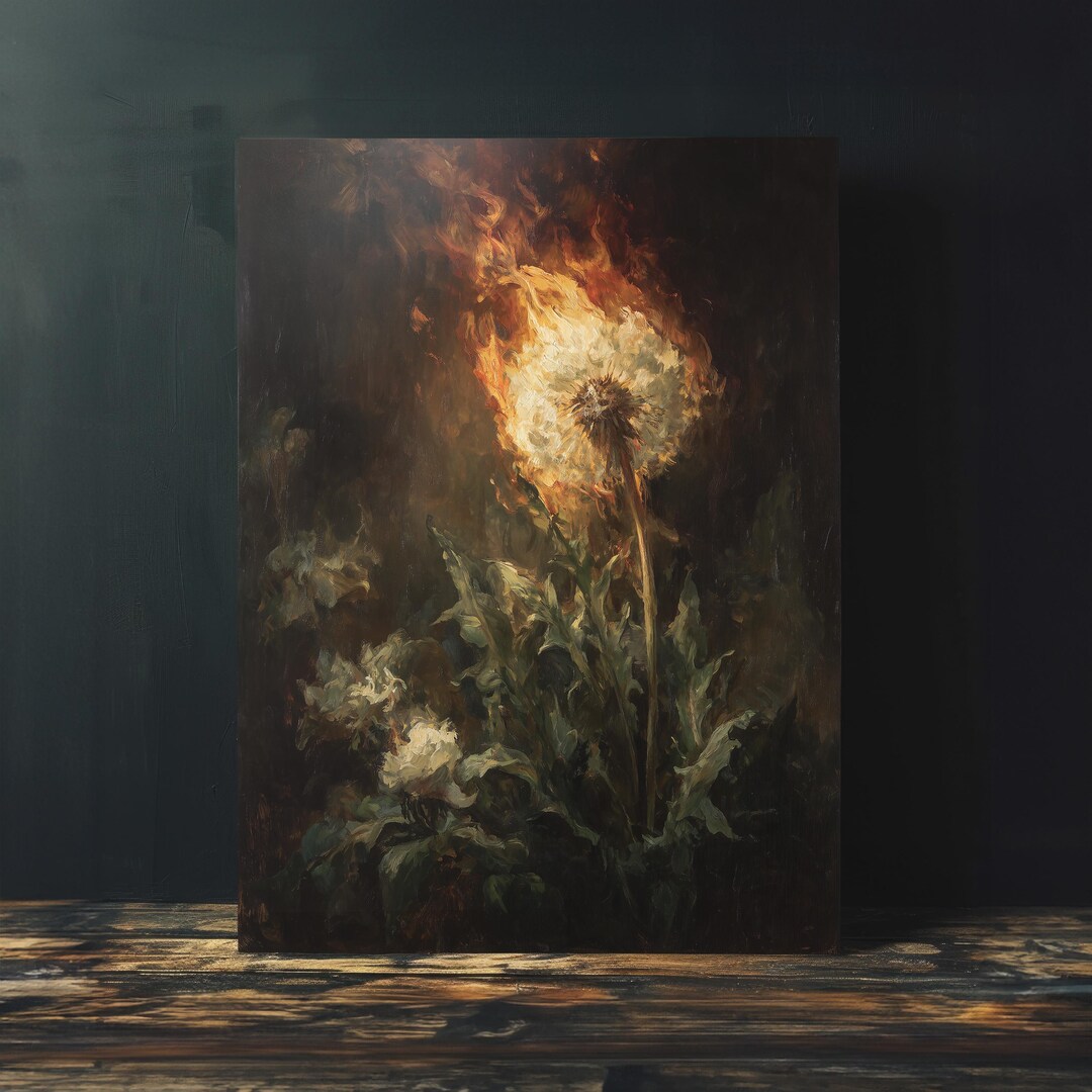 Burning Dandelion Still Life, Gothic Vanitas Botanical Art Print ...