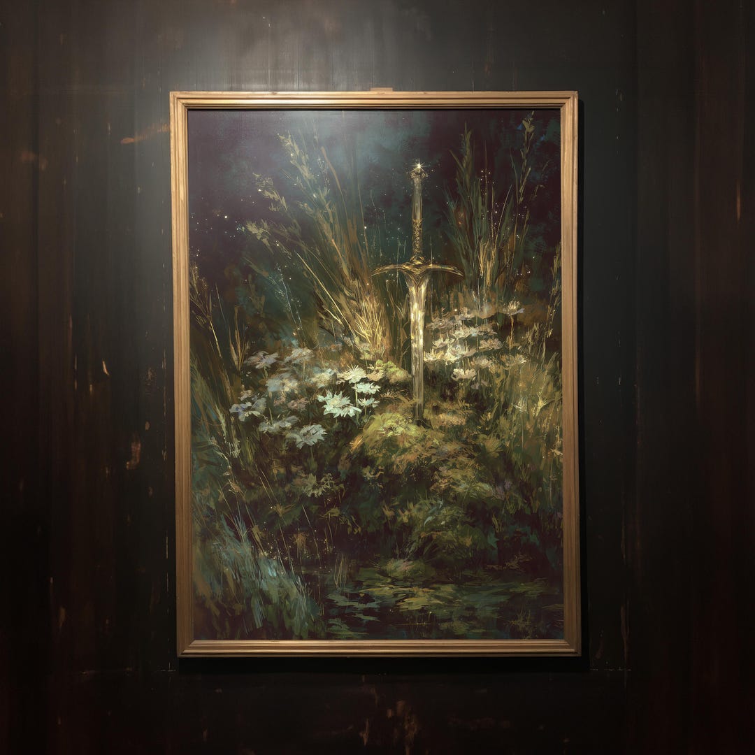 Excalibur Sword in the Stone Dark Cottagecore Artwork, Printable Wall ...