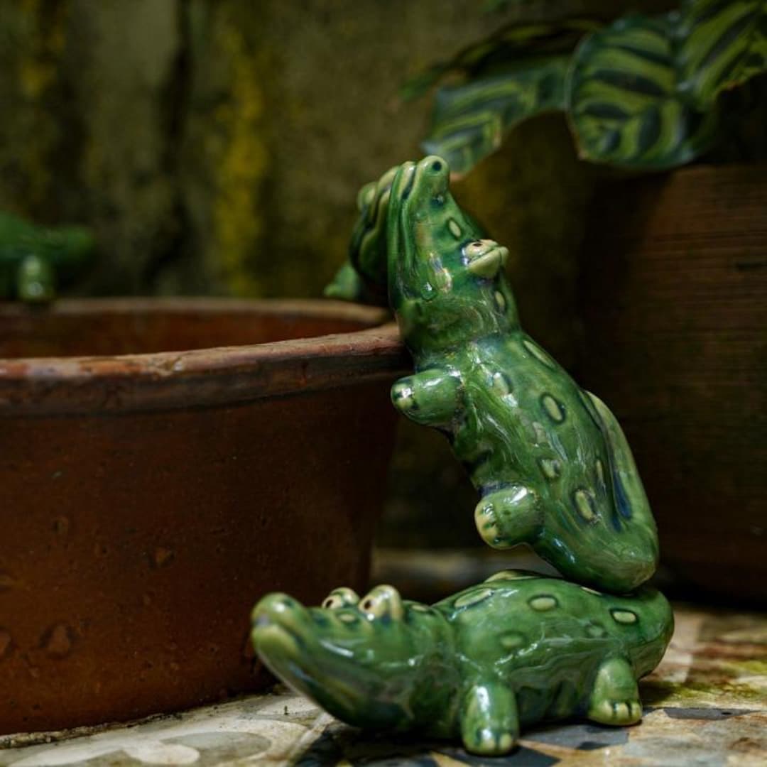 Whimsical Ceramic Alligator Figurine – Handmade Crocodile Statue for ...