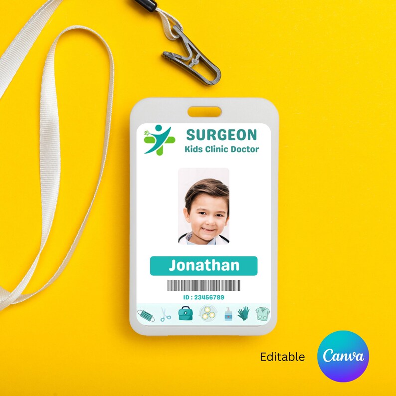 Surgeon ID Card Badge, Kids Junior Doctor, Medical Name Tag Canva ...