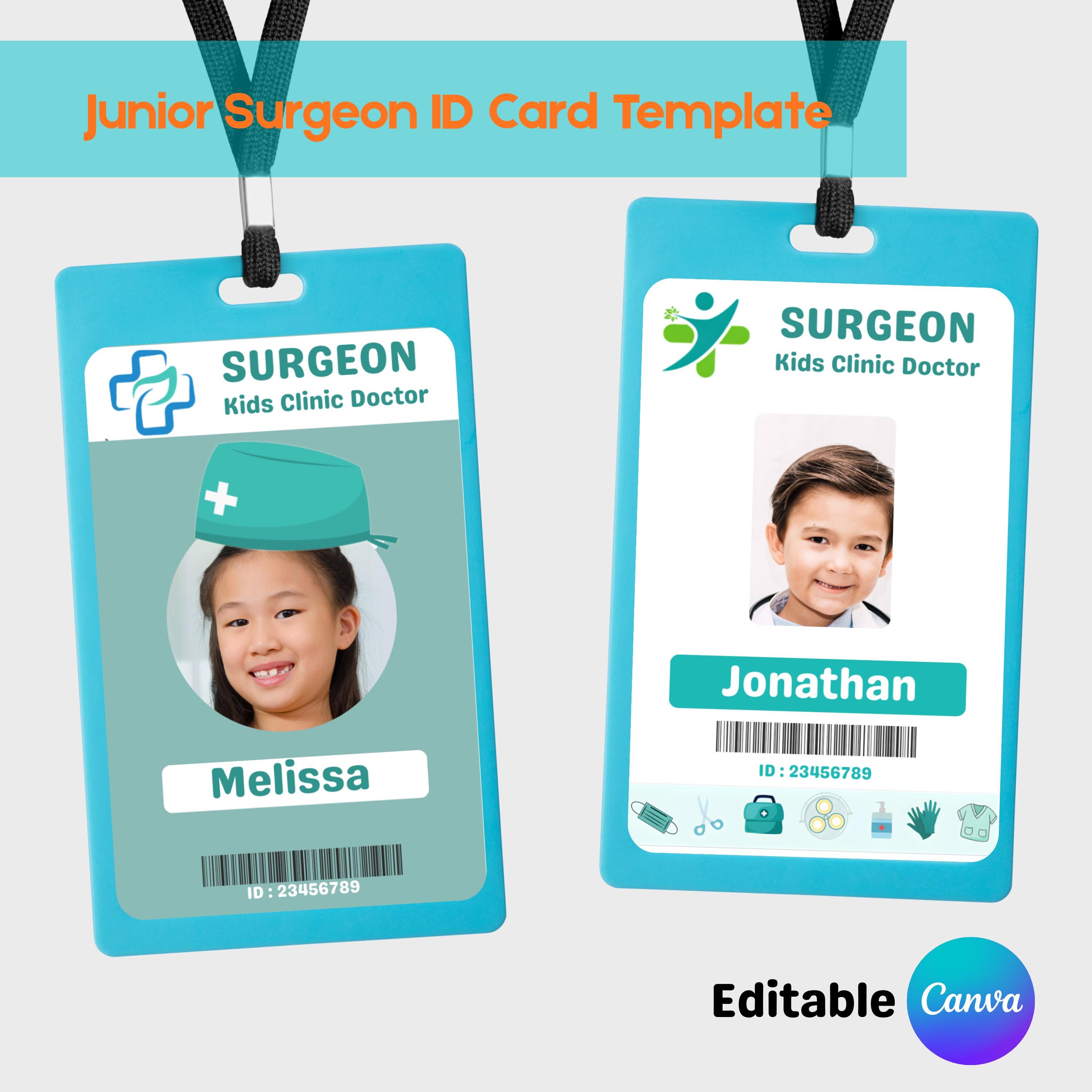 Surgeon ID Card Badge, Kids Junior Doctor, Medical Name Tag Canva ...