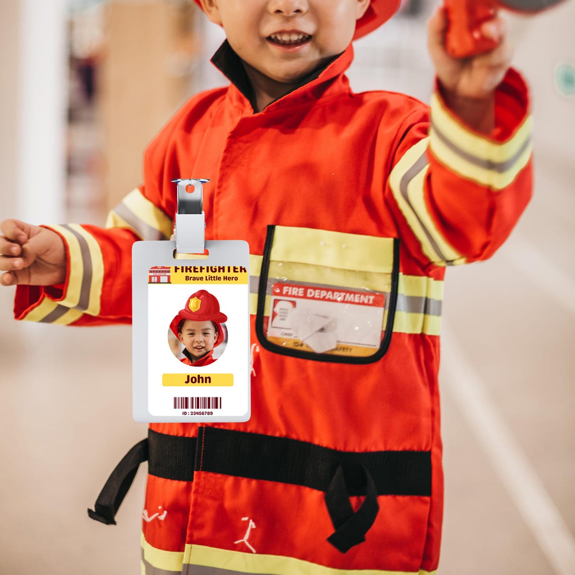 Firefighter ID Card Badge, Kids Fireman Name Tag, Canva Template - Etsy