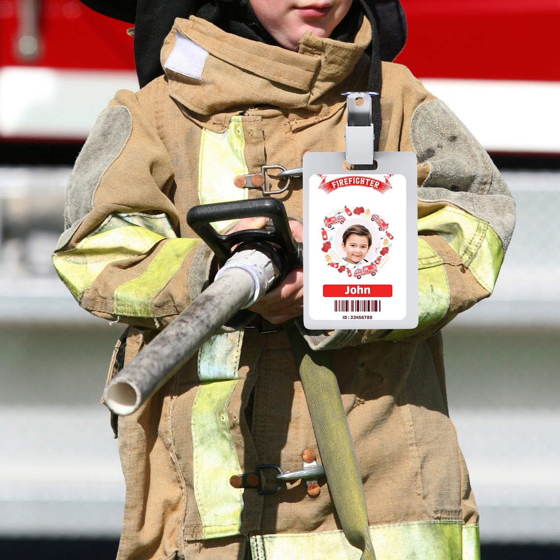 Firefighter ID Card Badge, Kids Fireman Name Tag, Canva Template - Etsy