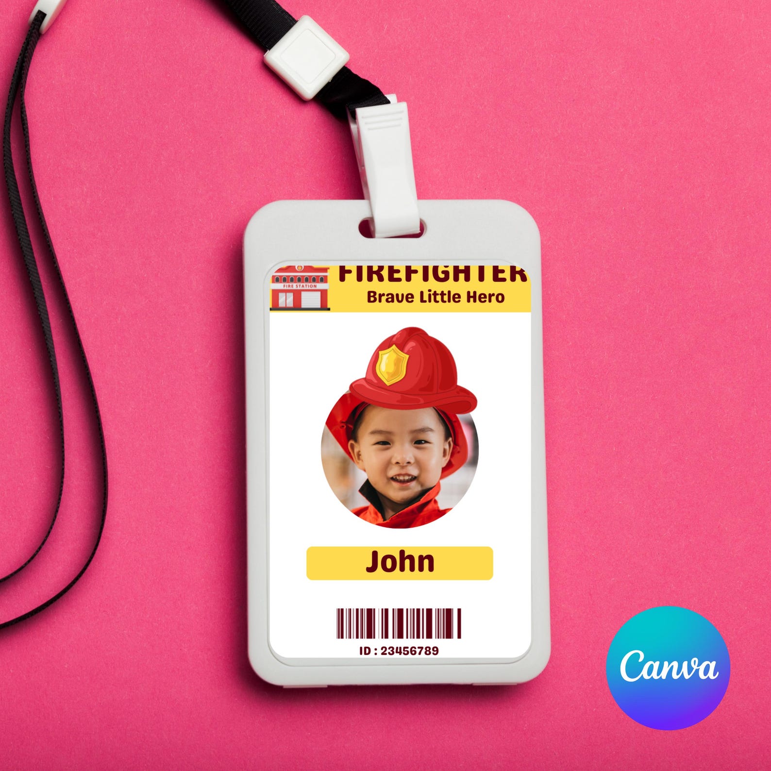 Firefighter ID Card Badge, Kids Fireman Name Tag, Canva Template - Etsy