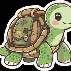 Kawaii Turtle Sticker: Green Turtle With Backpack, Waterproof Vinyl ...