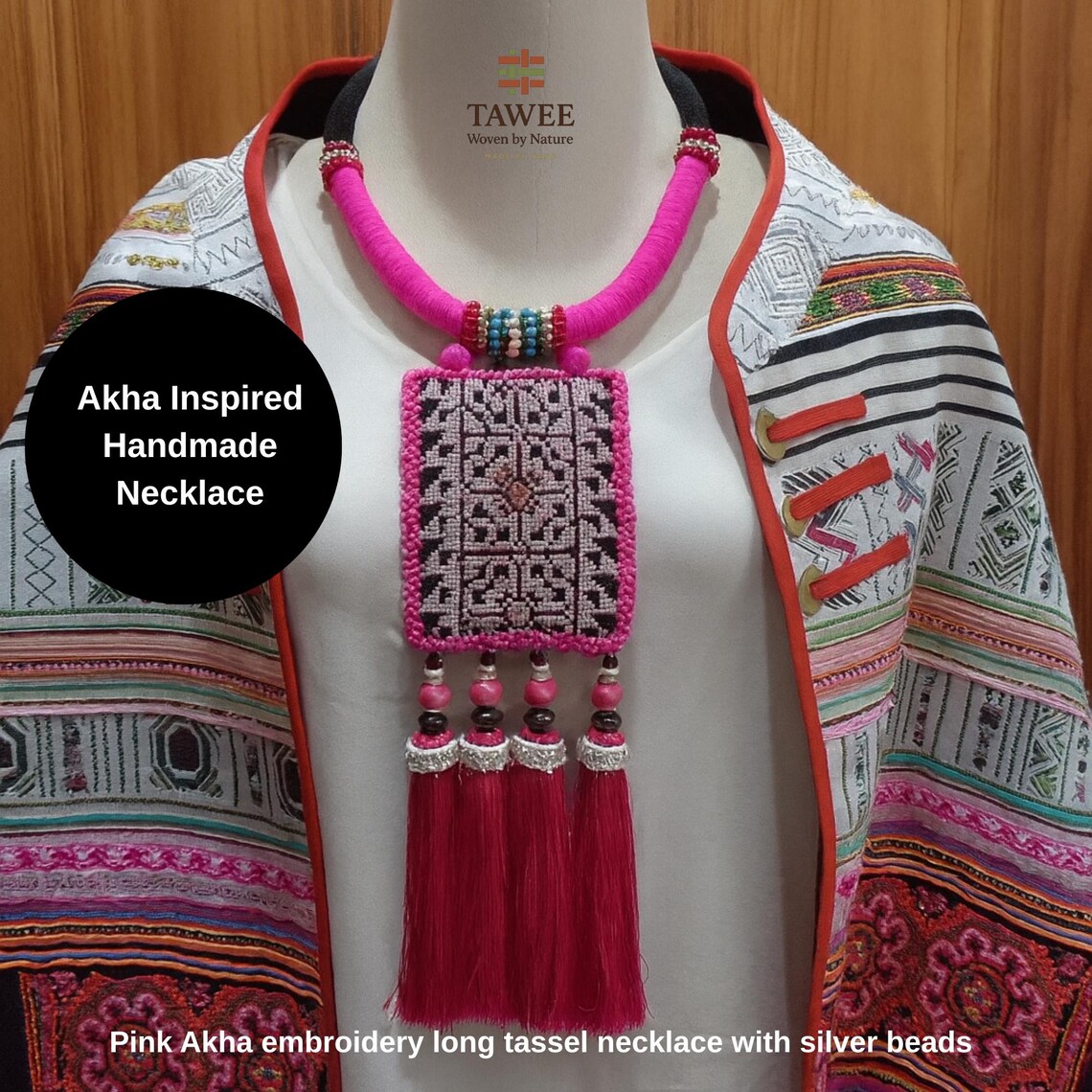 Akha Hill Tribe Embroidered Necklace – Handmade Boho Tassel Jewelry ...