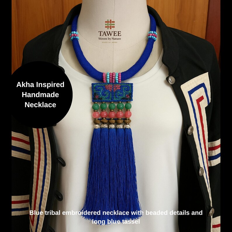 Akha Hill Tribe Embroidered Necklace – Handmade Boho Tassel Jewelry ...