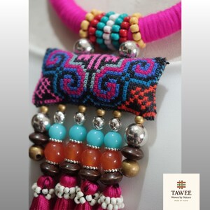 Akha Hill Tribe Embroidered Necklace – Handmade Boho Tassel Jewelry ...