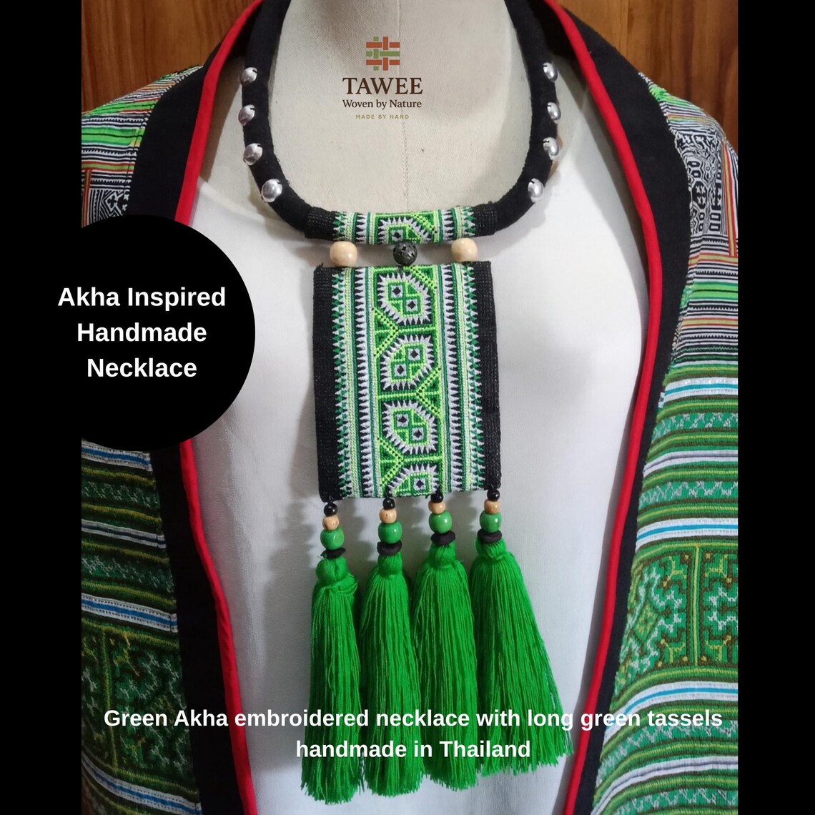 Akha Hill Tribe Embroidered Necklace – Handmade Boho Tassel Jewelry ...