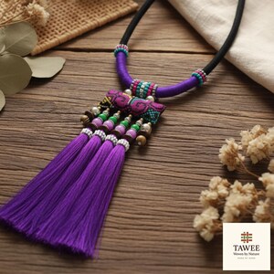 Akha Hill Tribe Embroidered Necklace – Handmade Boho Tassel Jewelry ...