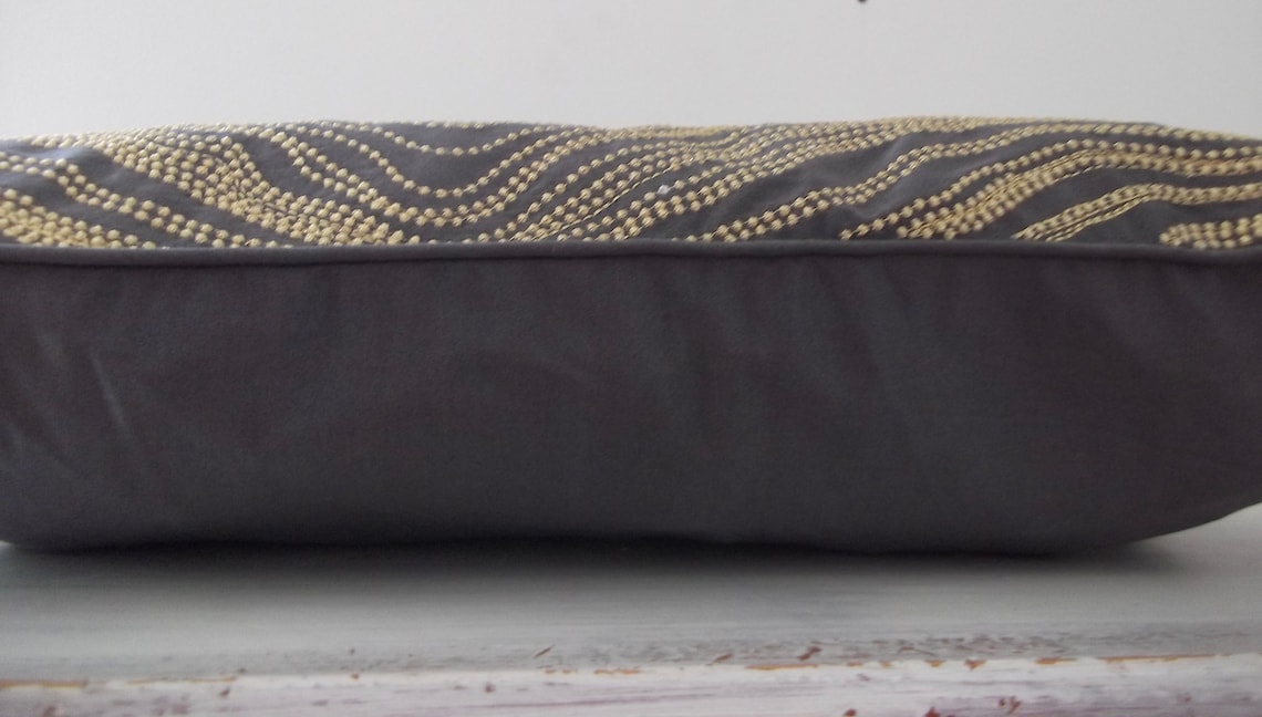Dark Grey Cushion Cover With Yellow Gold Coloured Embroidery Pattern ...