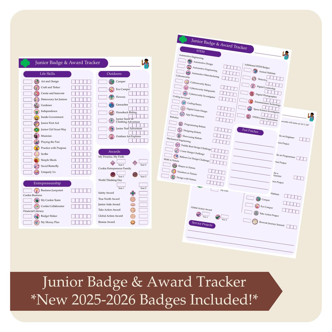 2025-2026 Junior Badge Tracker Checklist: Girl Scout Printable (instant ...