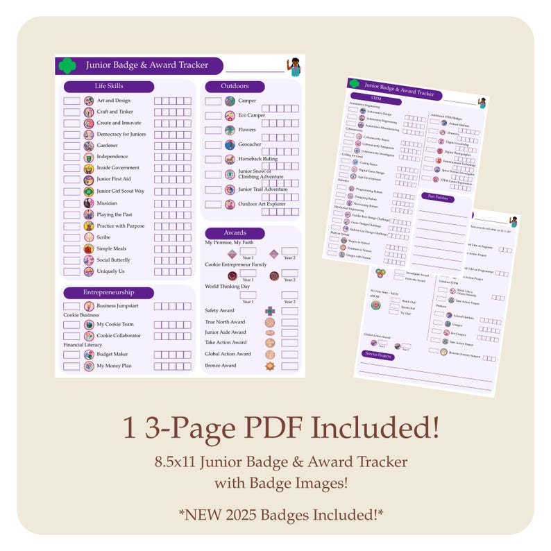 2025-2026 Daisy, Brownie, Junior Badge Tracker Checklists: Girl Scout ...