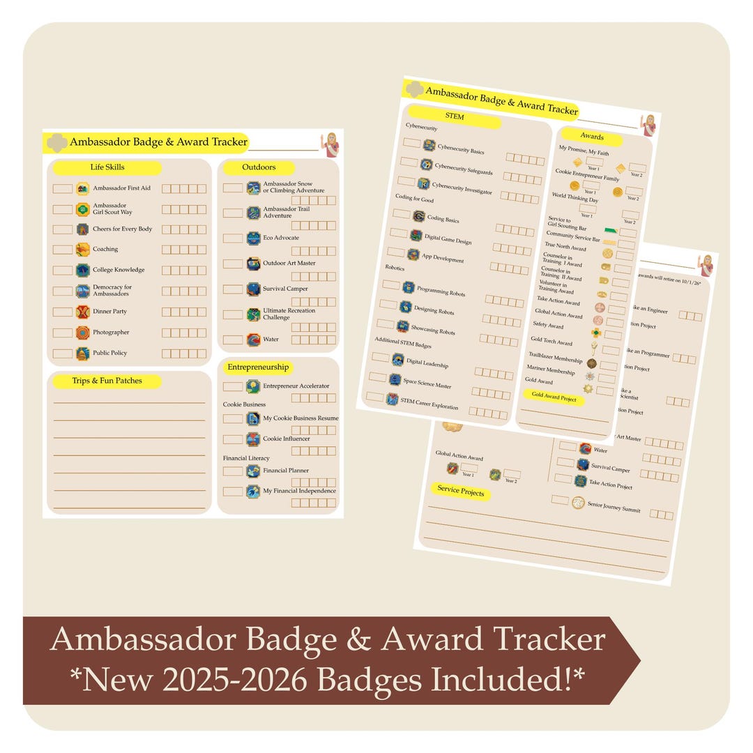 2025-2026 Ambassador Badge Tracker Checklist: Girl Scout Printable ...