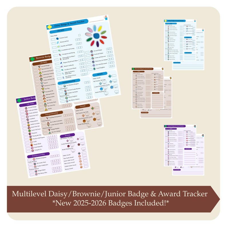 2025-2026 Daisy, Brownie, Junior Badge Tracker Checklists: Girl Scout Printable (instant ...