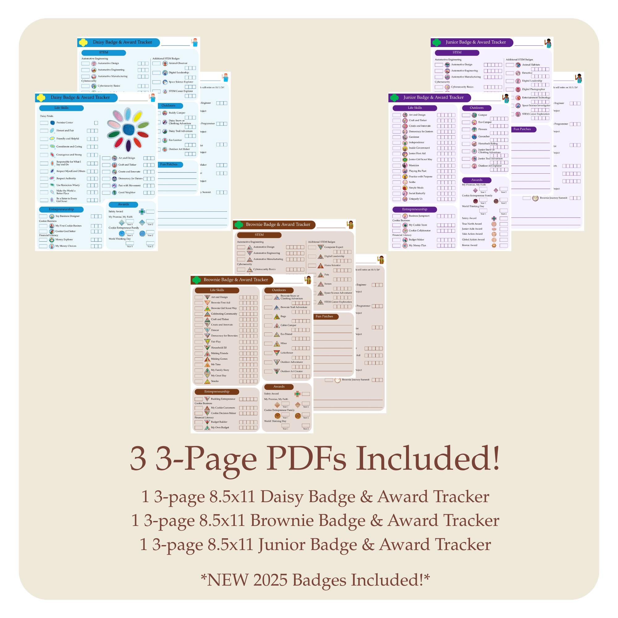 2025-2026 Daisy, Brownie, Junior Badge Tracker Checklists: Girl Scout ...