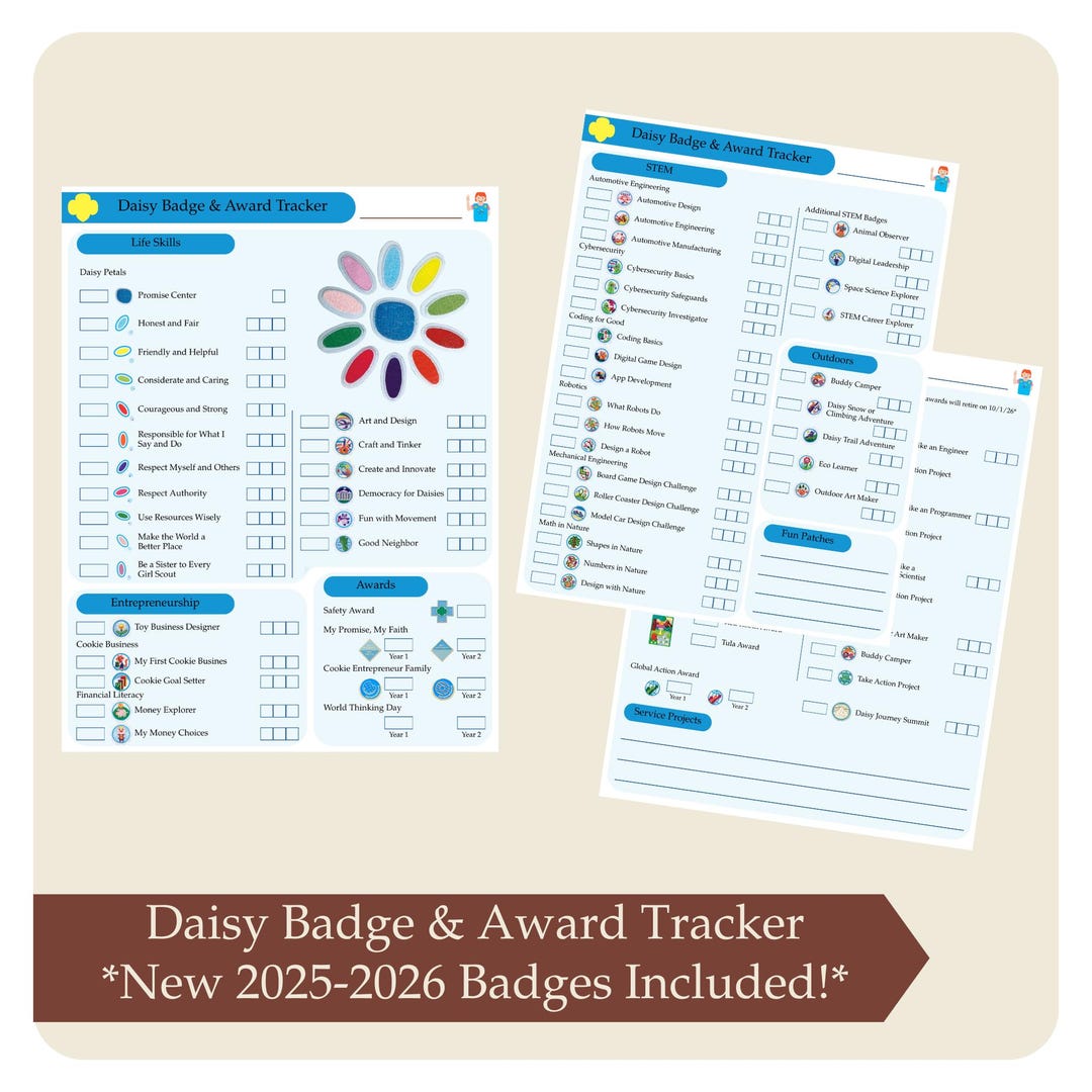 2025-2026 Daisy Girl Scout Badge Tracker: Printable Checklist (instant ...