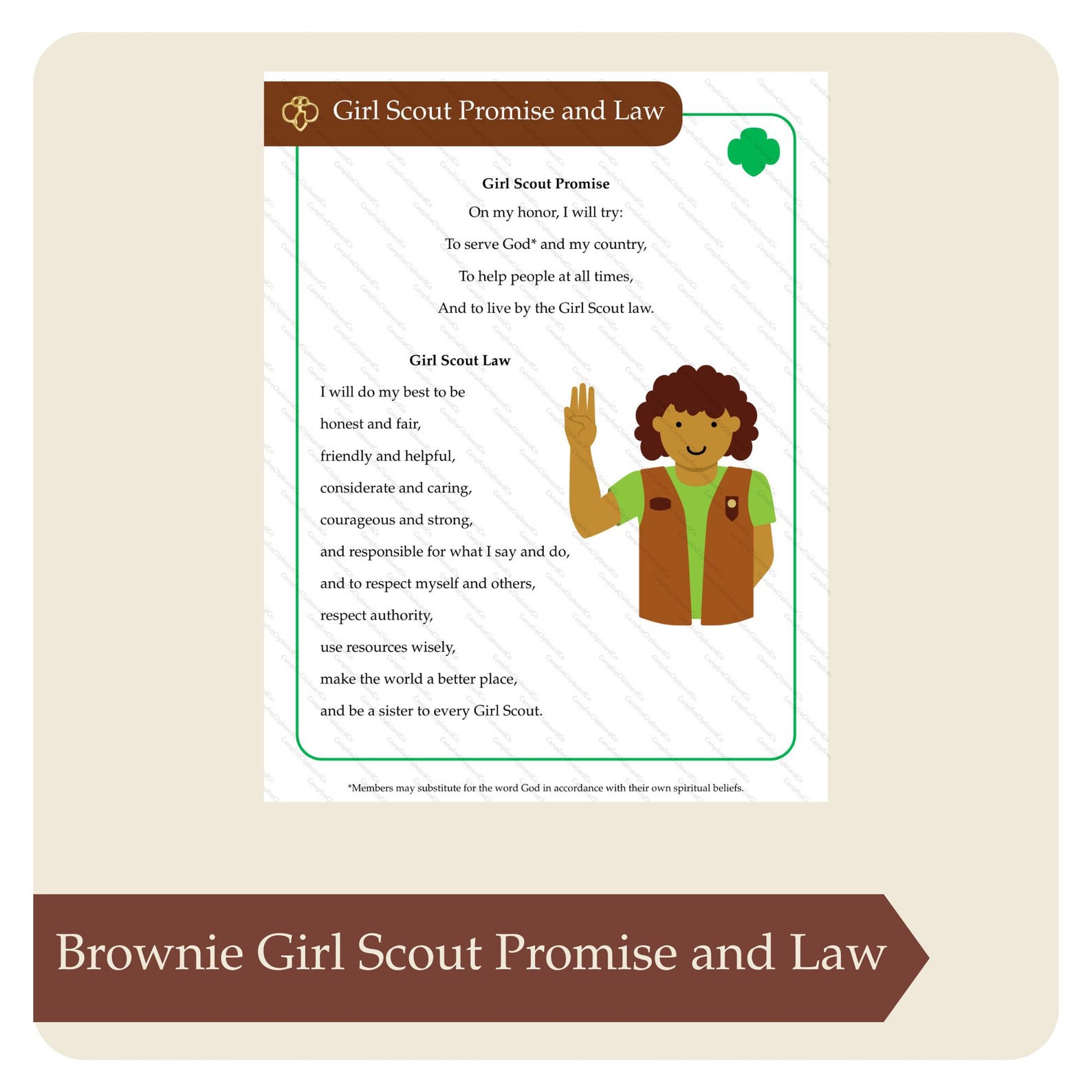 Brownie Girl Scout Promise and Law (printable Digital Download) - Etsy
