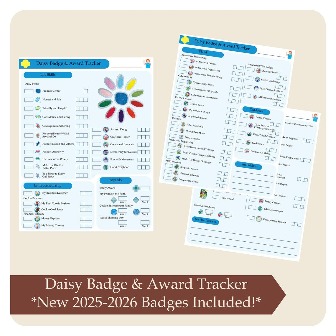 2025-2026 Daisy, Brownie, Junior Badge Tracker Checklists: Girl Scout ...