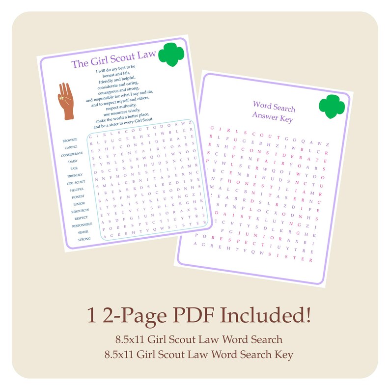 Girl Scout Law Word Search: Printable Troop Activity (instant Download ...