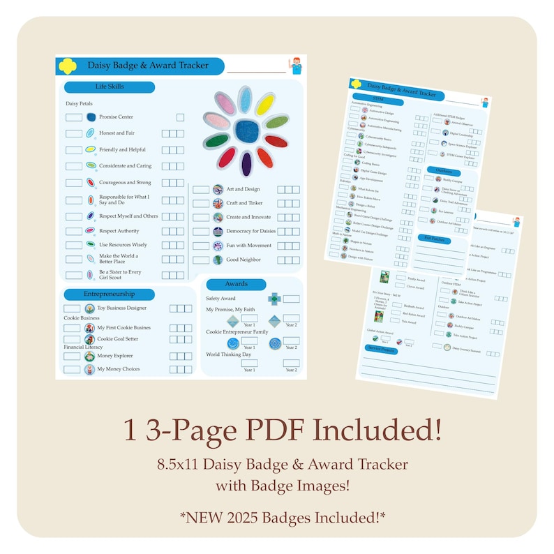 2025-2026 Daisy Girl Scout Badge Tracker: Printable Checklist (instant ...