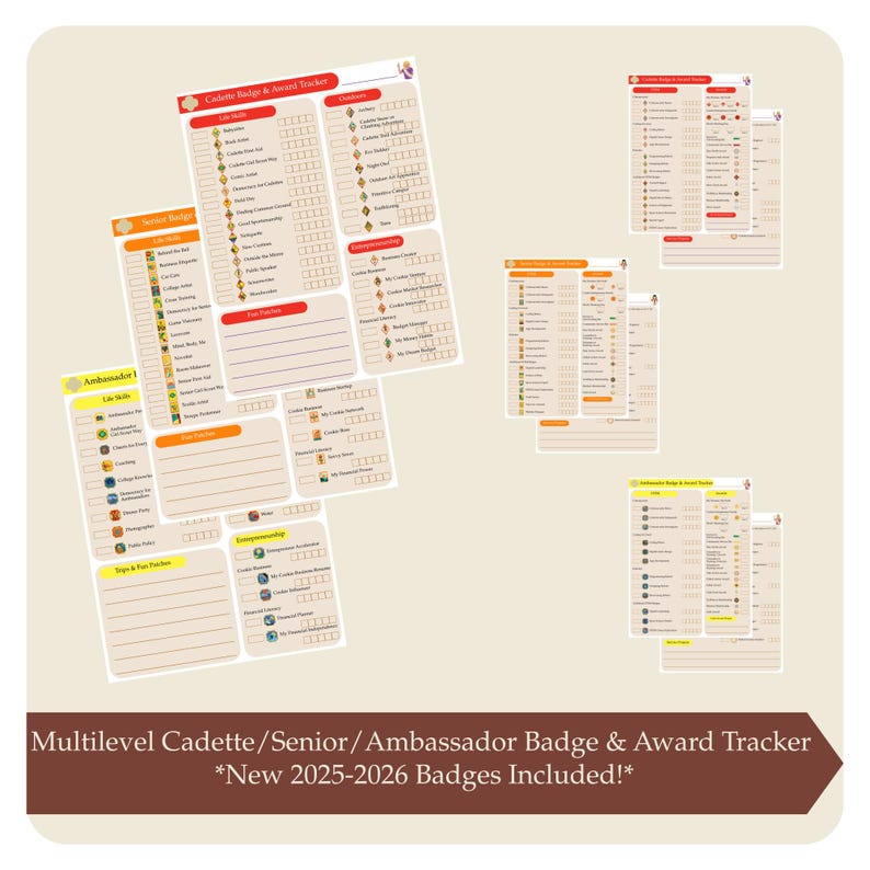 2025-2026 Cadette, Senior, Ambassador Badge Tracker Checklist: Girl Scout Printable (instant ...