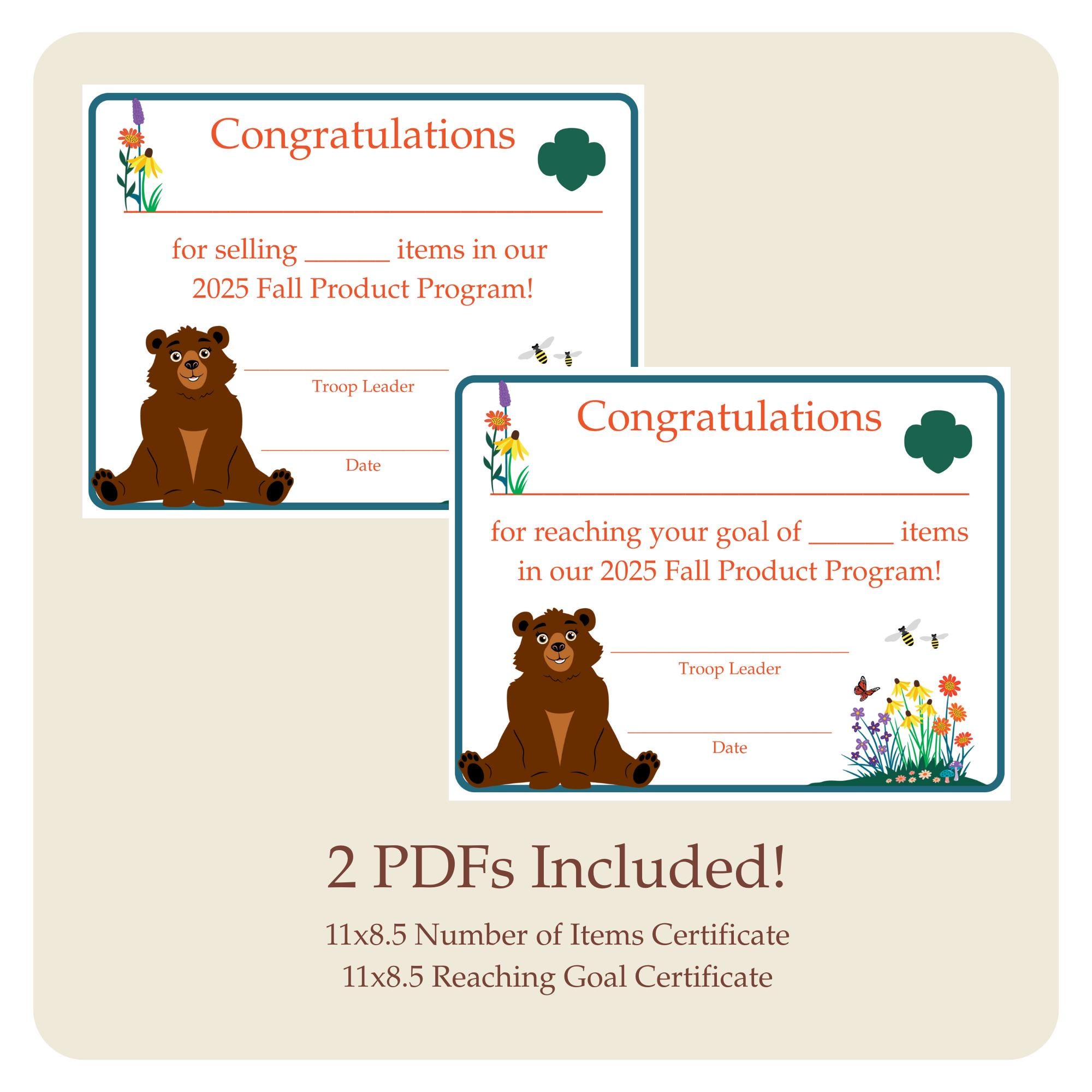 Girl Scout Fall Product Certificate 2025: Reached Goal Award (printable ...