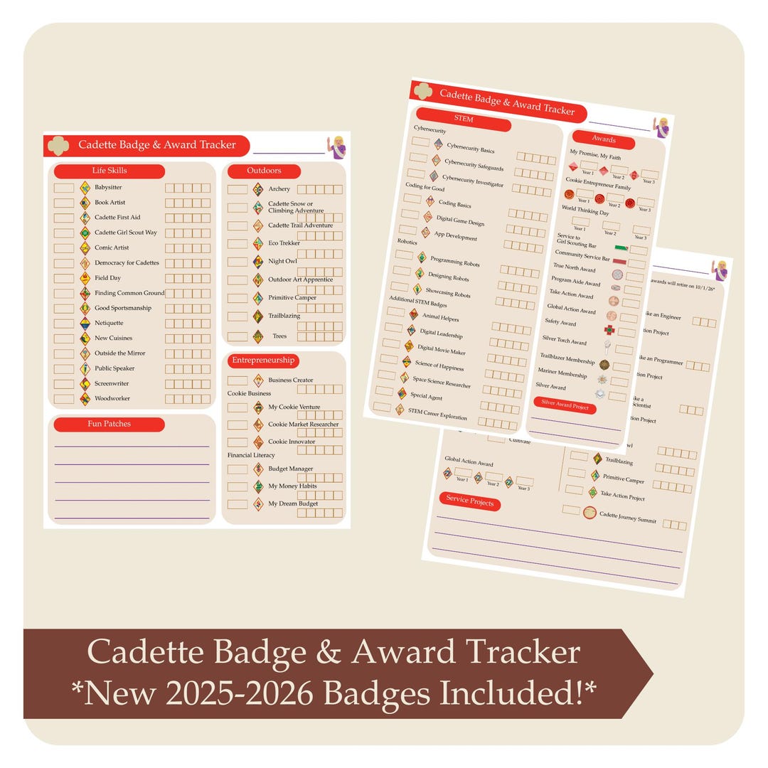 2025-2026 Cadette Badge Tracker Checklist: Girl Scout Printable ...