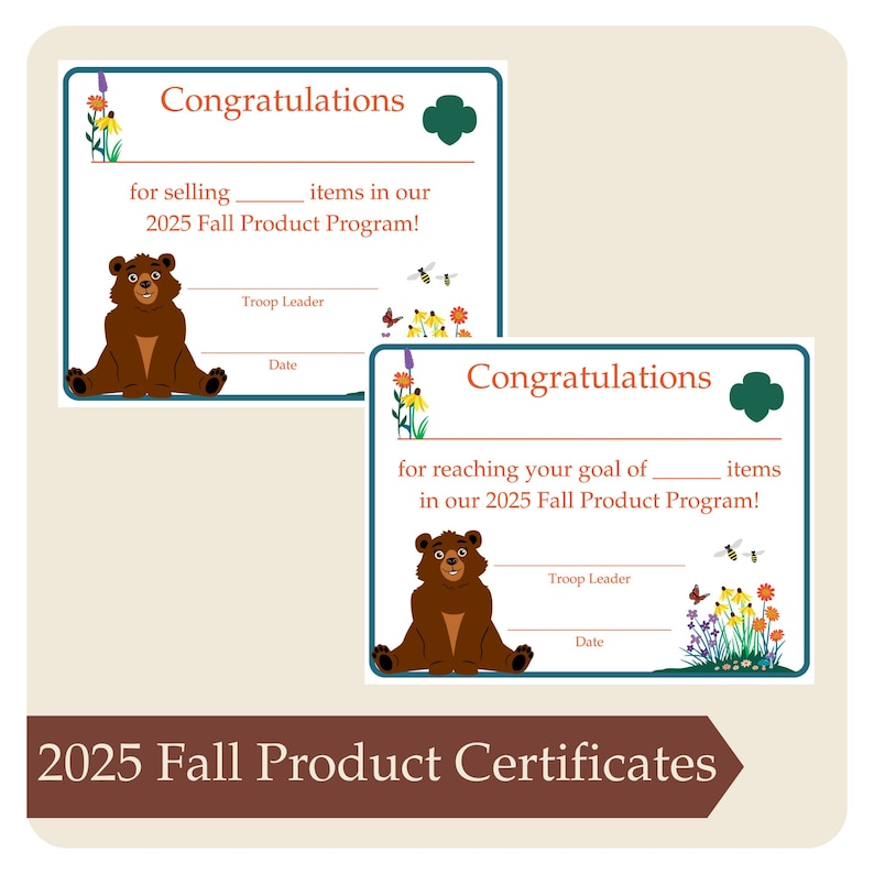Girl Scout Fall Product Certificate 2025: Reached Goal Award (printable ...