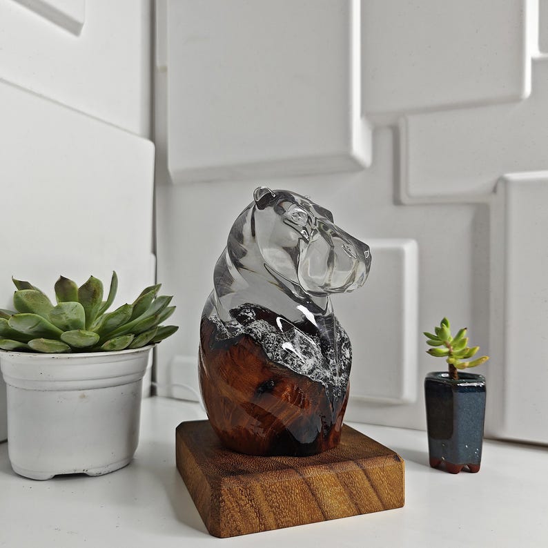 Handmade Hippo Lamp: Wood Grain Resin With RGB LED Lighting - Etsy