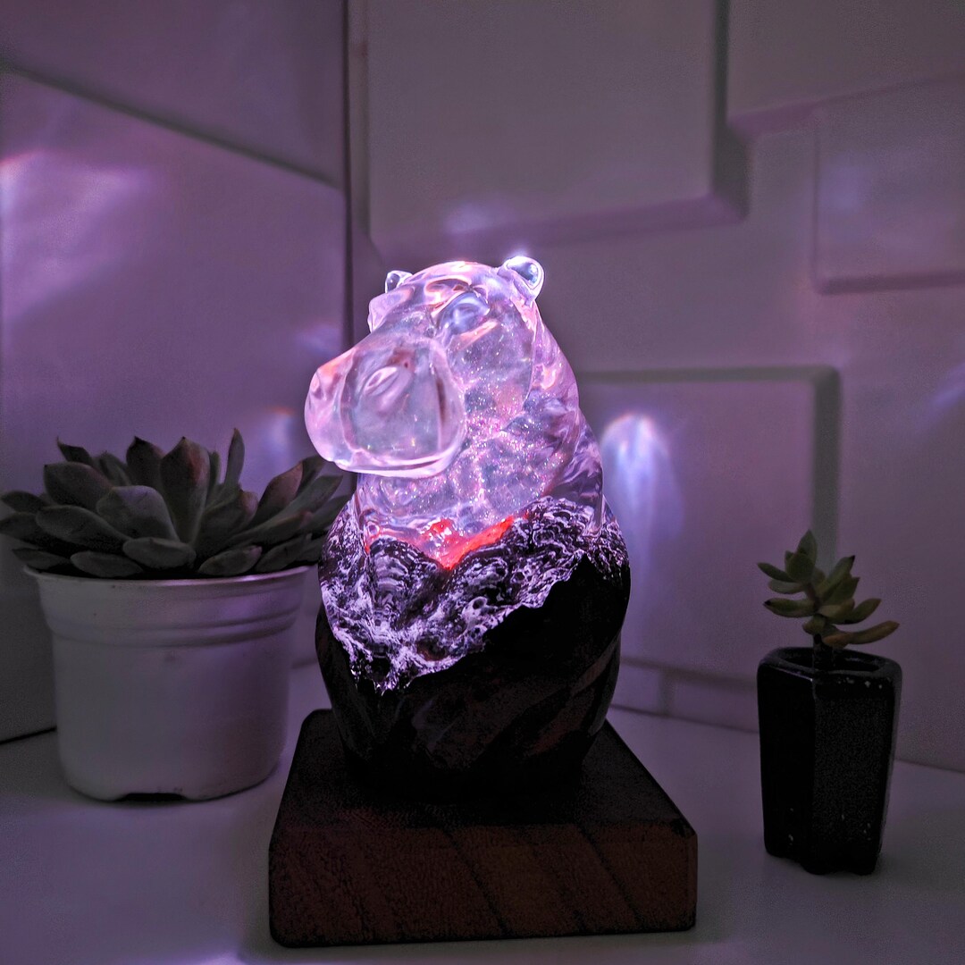 Handmade Hippo Lamp: Wood Grain Resin With RGB LED Lighting - Etsy